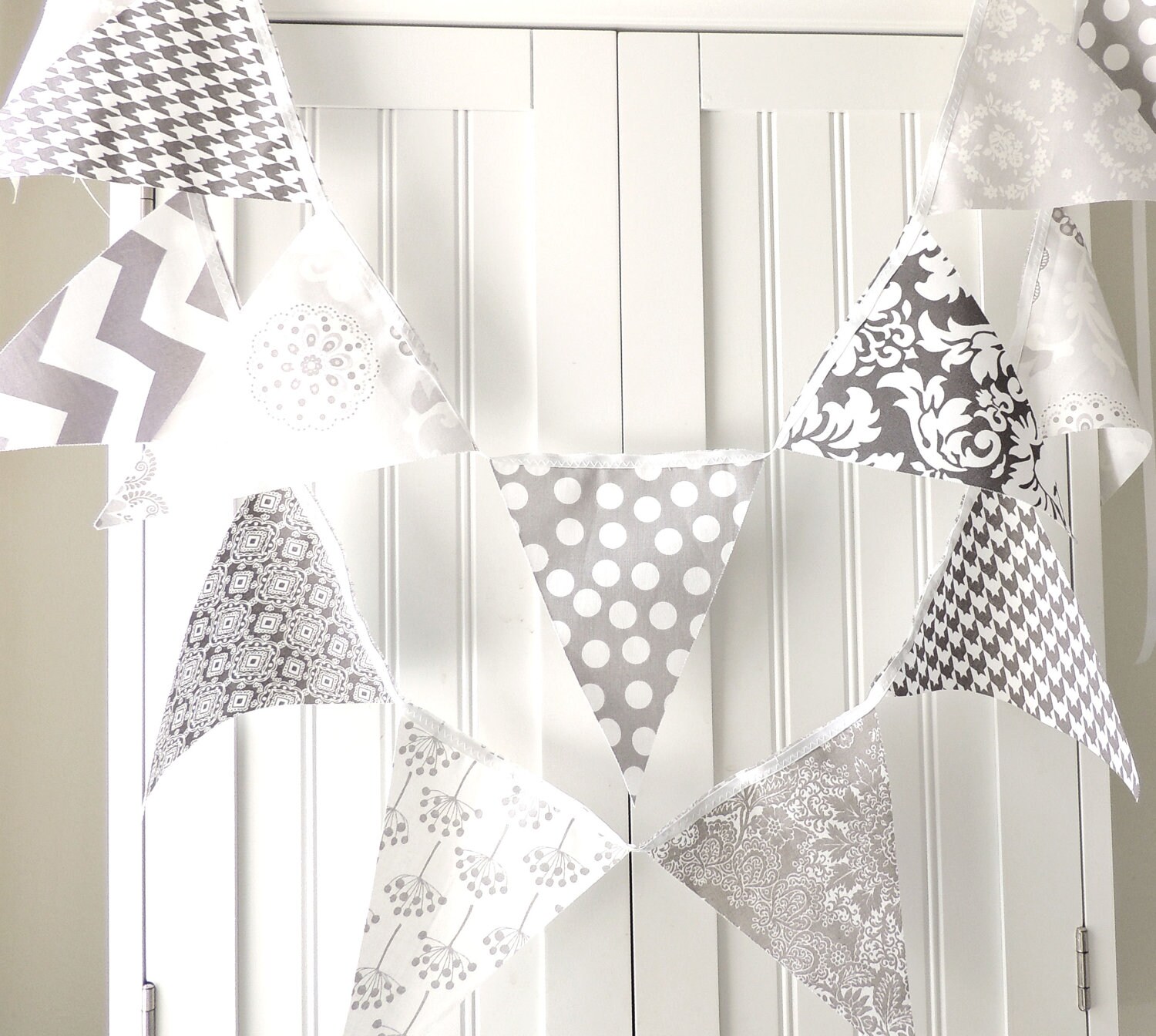 Banner Bunting Fabric Flags Garland Party Grey Polka Dot | Etsy