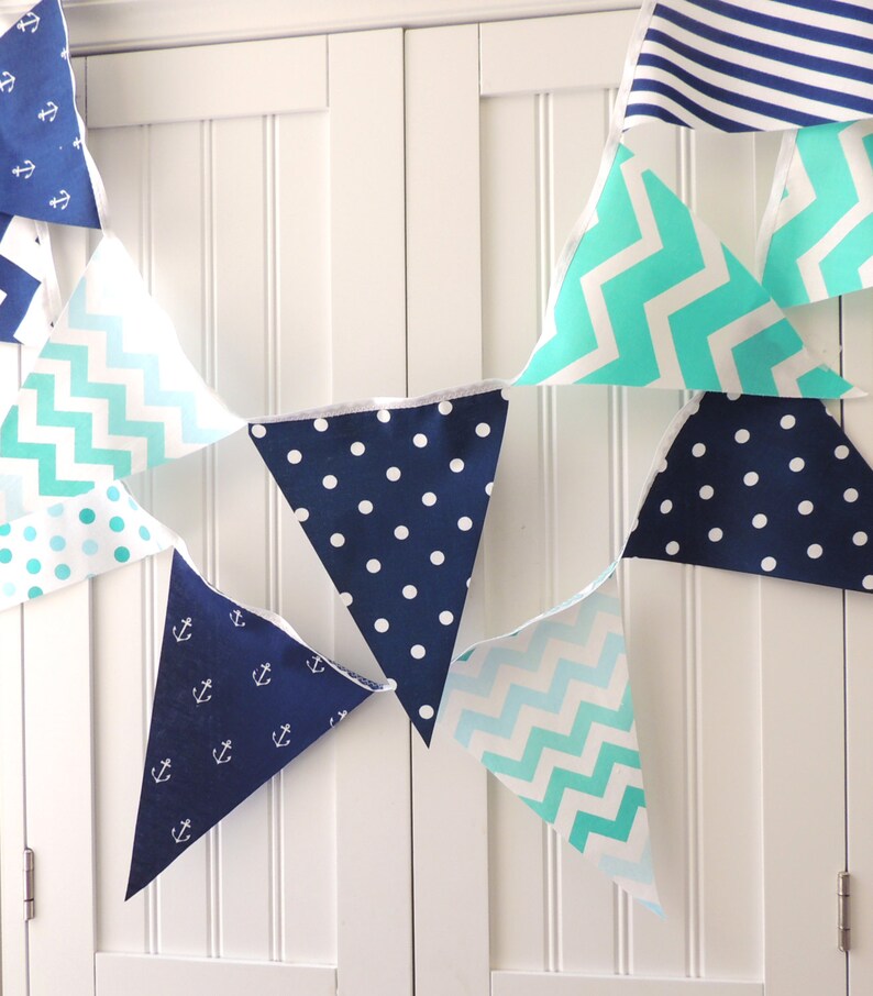 Nautical Bunting Banner Fabric Pennant Flags Anchor Navy | Etsy