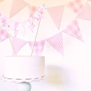Pink Gingham Party Banner, Bunting, Pennant Flags, Vintage Gingham ...