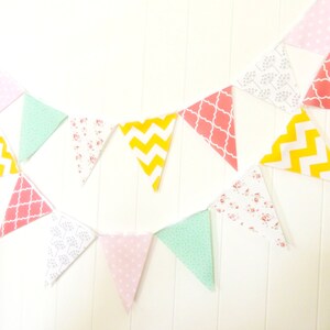 Fabric Banner, Bunting, Pennant Flags, Garland Turquoise, Pink, Grey ...