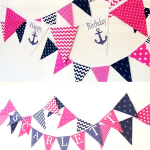 Party Bunting, Banner, Fabric Pennant Flags, Nautical Girl, Birthday ...
