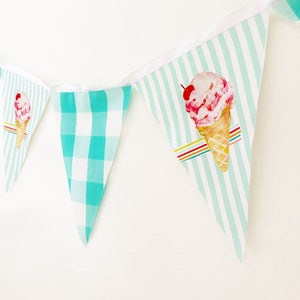 Ice Cream Picnic Party Gingham Banner, Mint Bunting, Vintage Ice Cream ...