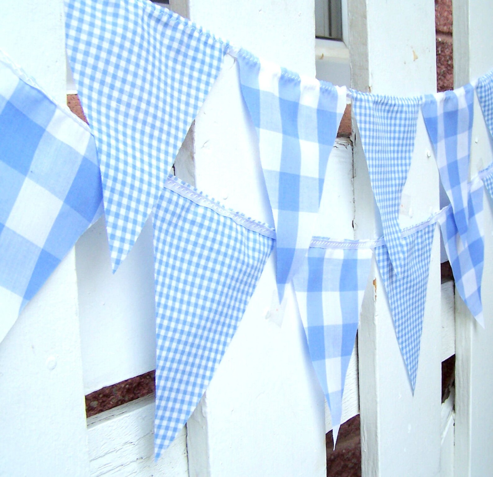 Blue Gingham Party Banner Bunting Pennant Flags Vintage | Etsy