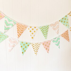 Metallic Gold, Pink, Mint, Fabric Banner Bunting, Pennant Flags ...