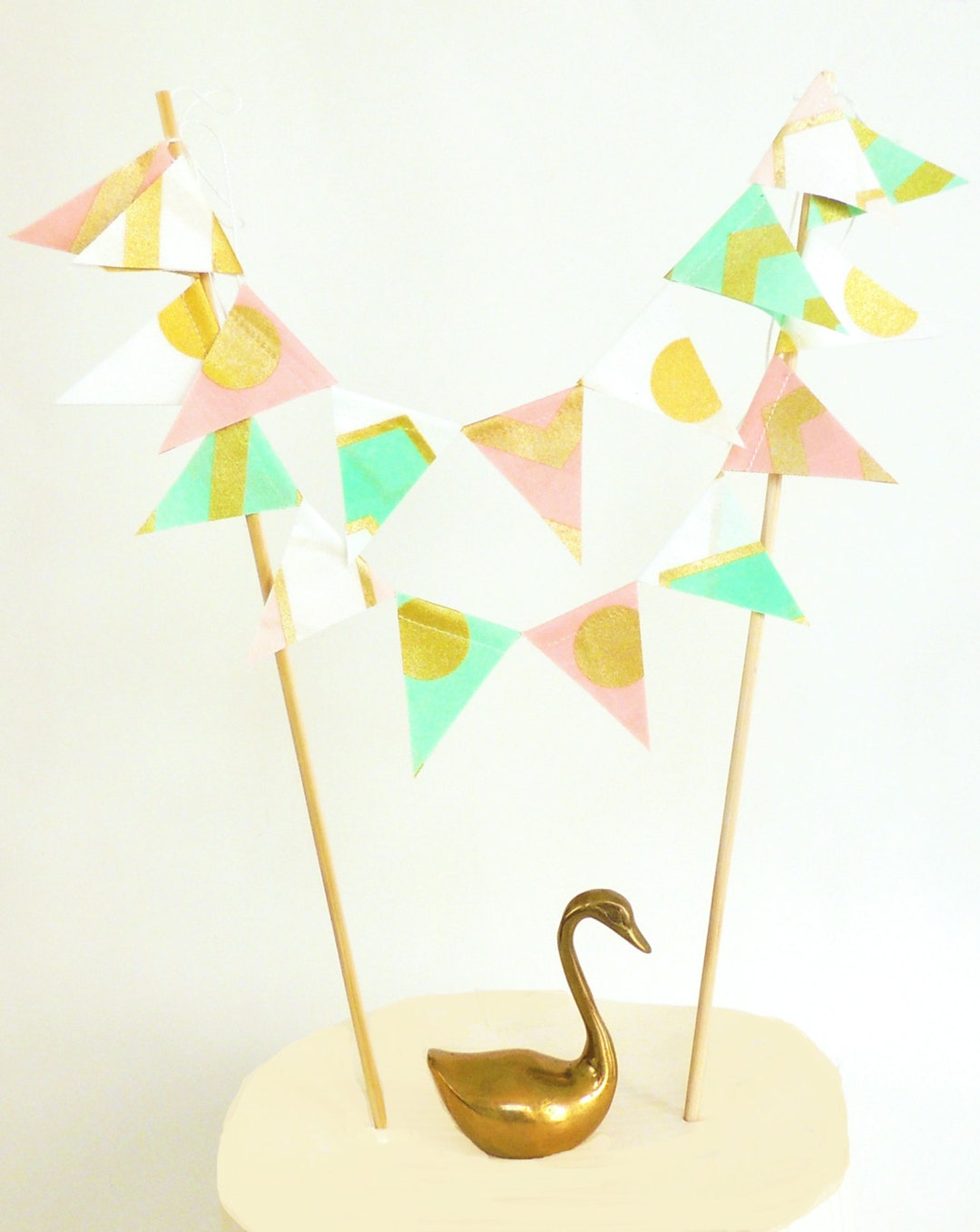 Cake Topper Banner, Metallic Gold, Pink, Mint, Party Cake Bunting ...