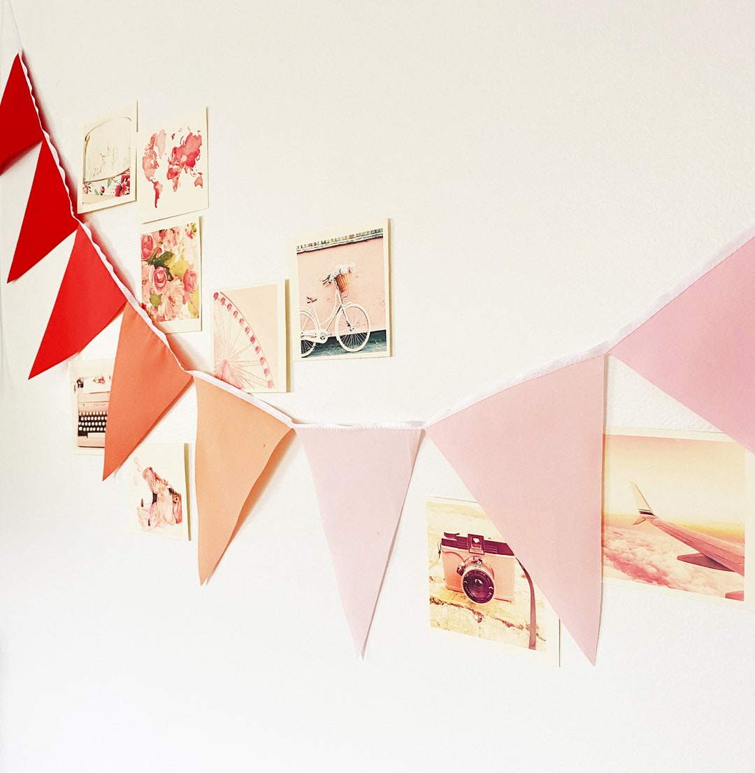 Garland Flag Bunting Ombre Red, Peach, Pink Aesthetic Color Fabric ...