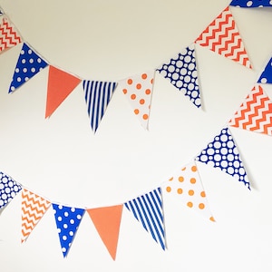 Orange and Royal Blue Banner, Bunting, Fabric Pennant Flag Garland ...