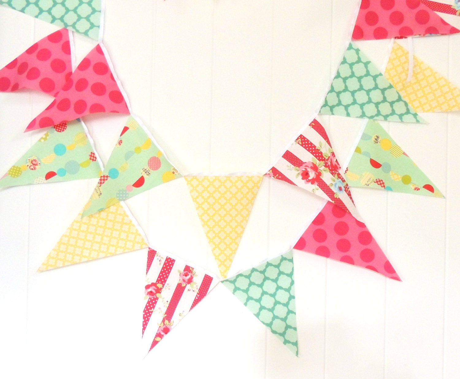 Shabby Chic Banner, Bunting, Pennant Fabric Flags, Decor Flower, Mint ...