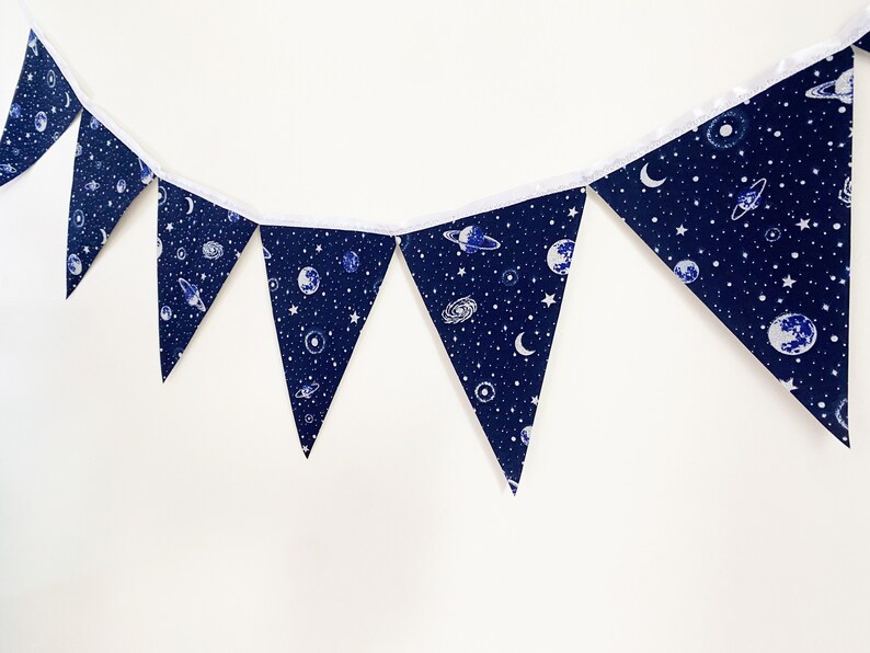 Galaxy Stars Moon Planets Banner Bunting, Solar System Fabric Pennant ...