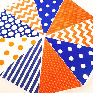Orange and Royal Blue Banner, Bunting, Fabric Pennant Flag Garland ...