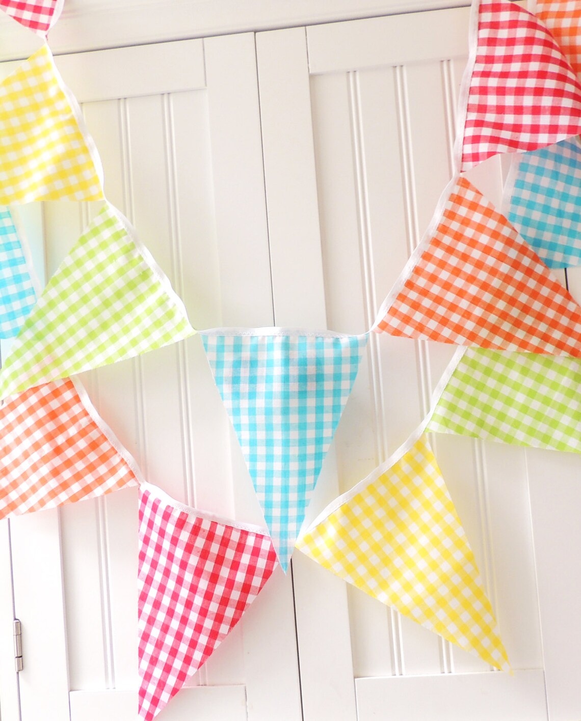 Gingham Banner Bunting Fabric Pennant Flags Lime Blue | Etsy