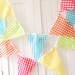 Gingham Banner, Bunting, Fabric Pennant Flags, Lime, Blue, Red, Orange ...