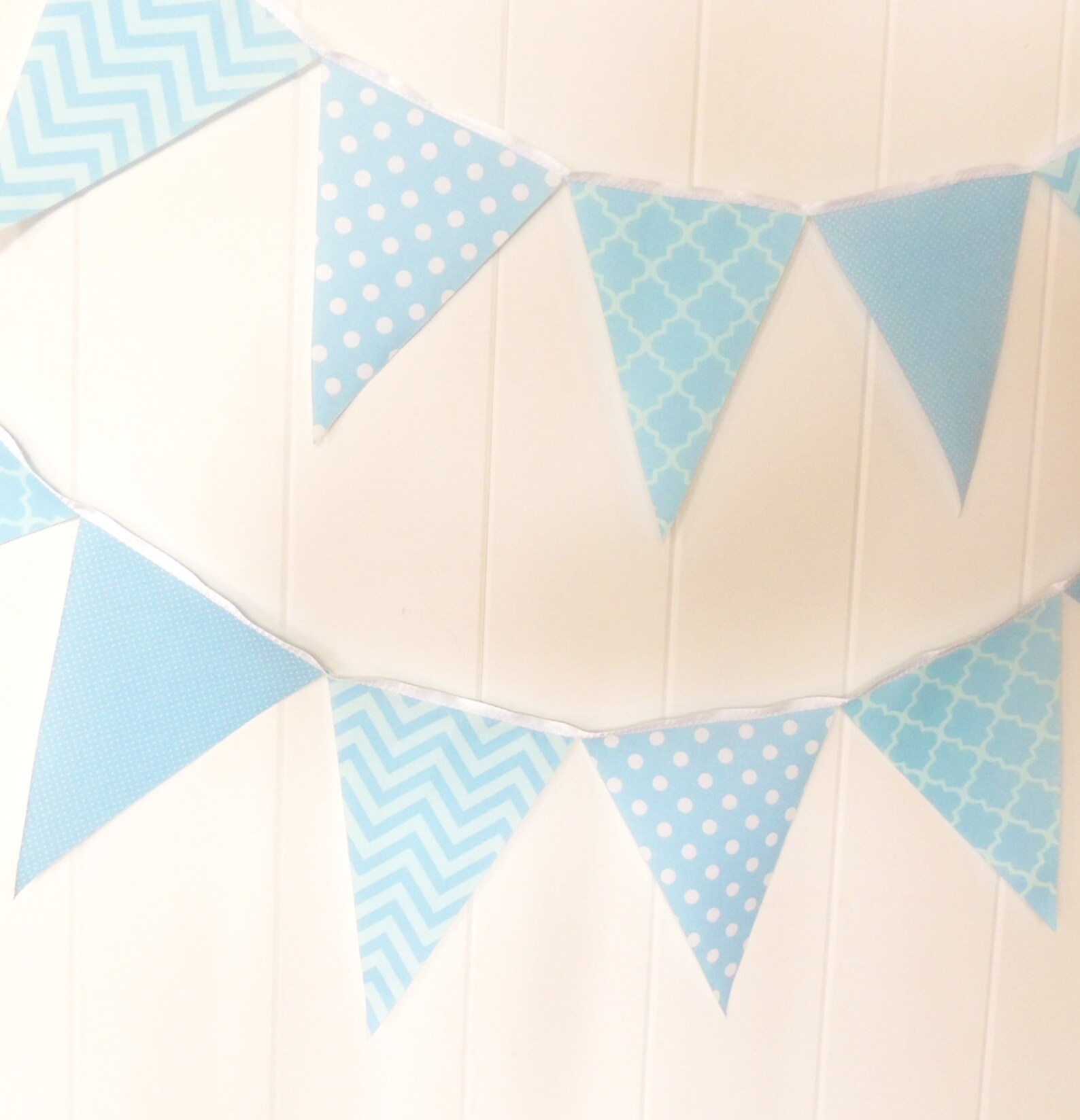Bunting, Banner, Fabric Pennant Flags, Light Pastel Blue, Polka Dot ...