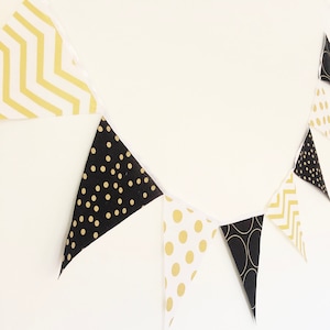 Fabric Banner Bunting, Metallic Gold and Black, Pennant Flags, Glitter ...