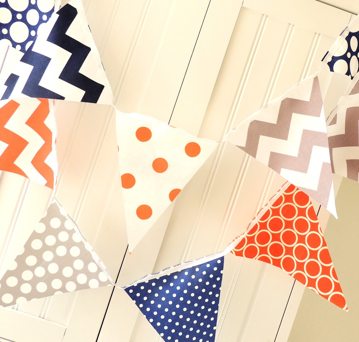 Banner, Bunting, Fabric Pennant Flags, Orange, Grey, Navy, Chevron ...
