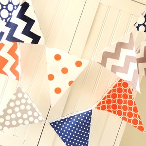 Banner, Bunting, Fabric Pennant Flags, Orange, Grey, Navy, Chevron ...