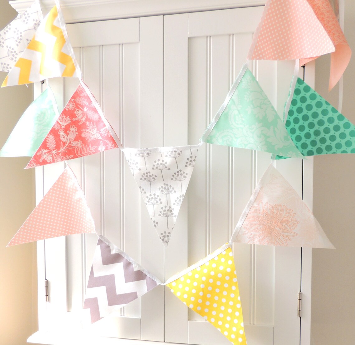Fabric Banner Bunting Pennant Flags Garland Emerald Peach - Etsy