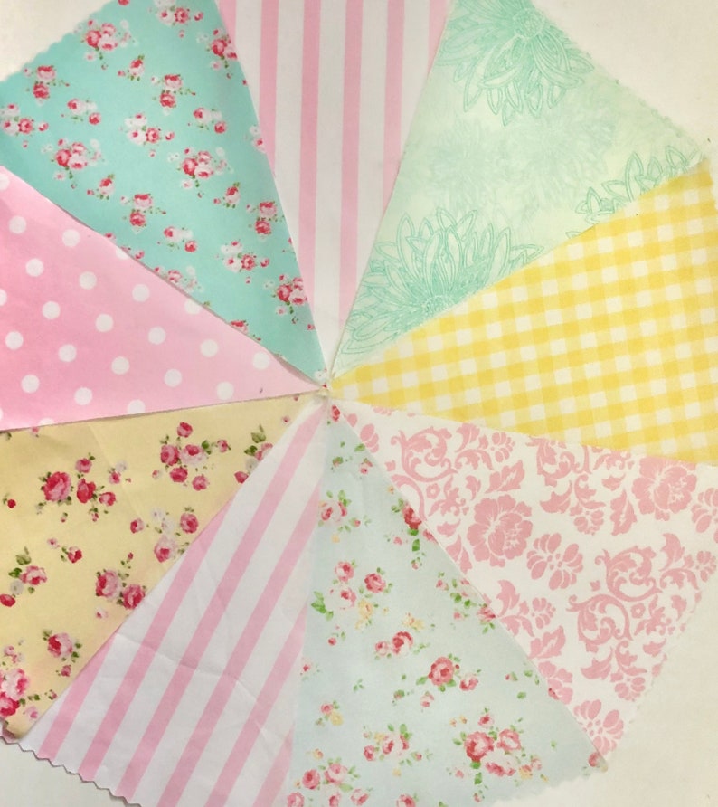 Shabby Chic Fabric Banner, Bunting, Pennant Flags, Pink, Blue, Aqua ...