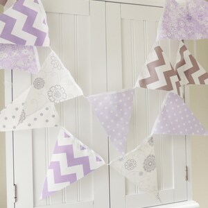 Banner Bunting, Fabric Pennant Cotton Flags, Lavender Purple, Grey ...