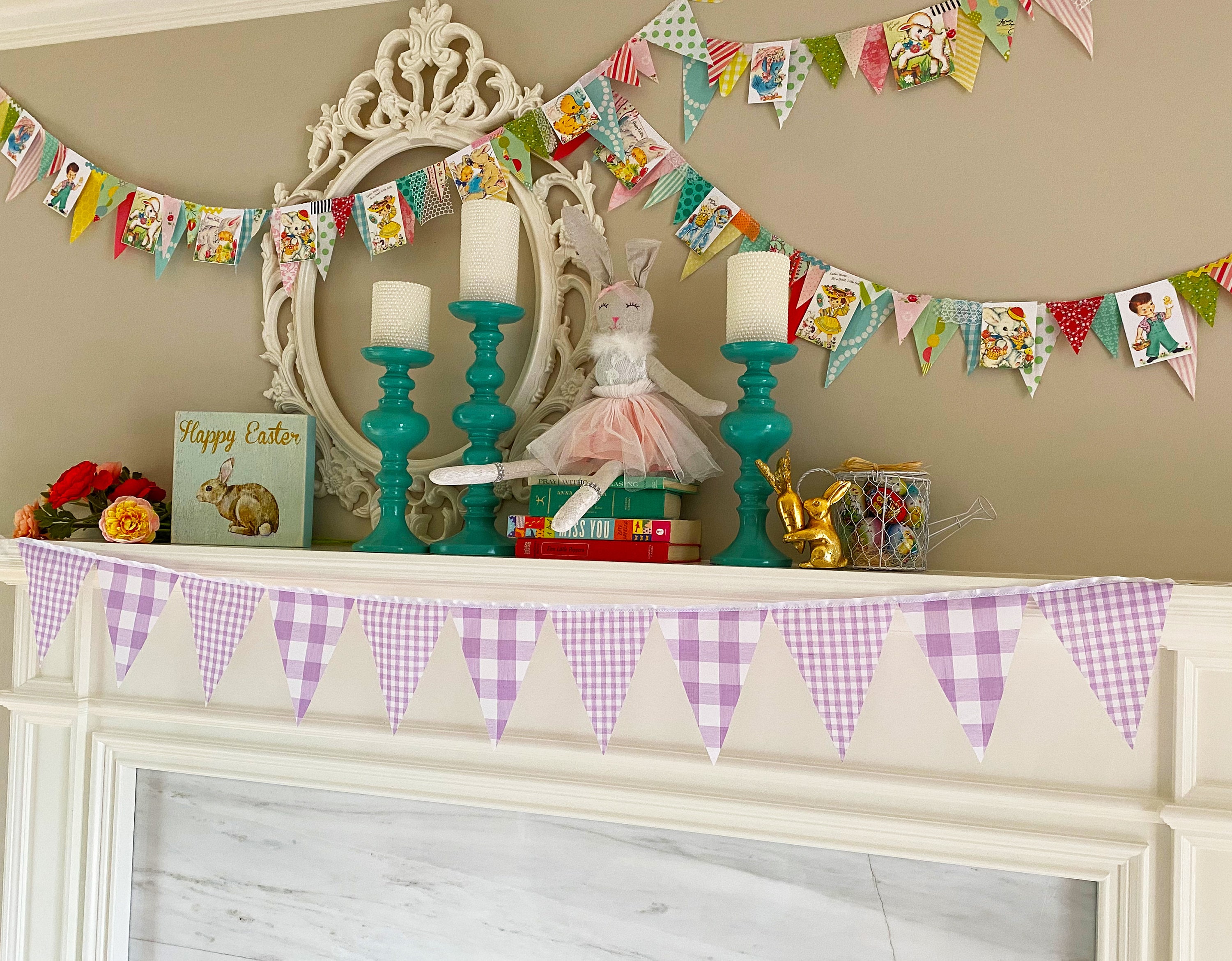 Purple Gingham Party Banner, Bunting, Pennant Flags, Gingham Lilac ...