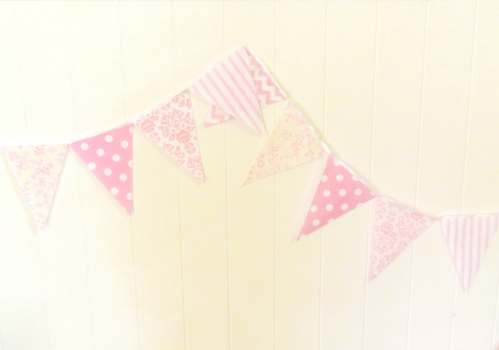 Shabby Chic Fabric Banner, Bunting, Garland Pennant Flags, Pink ...