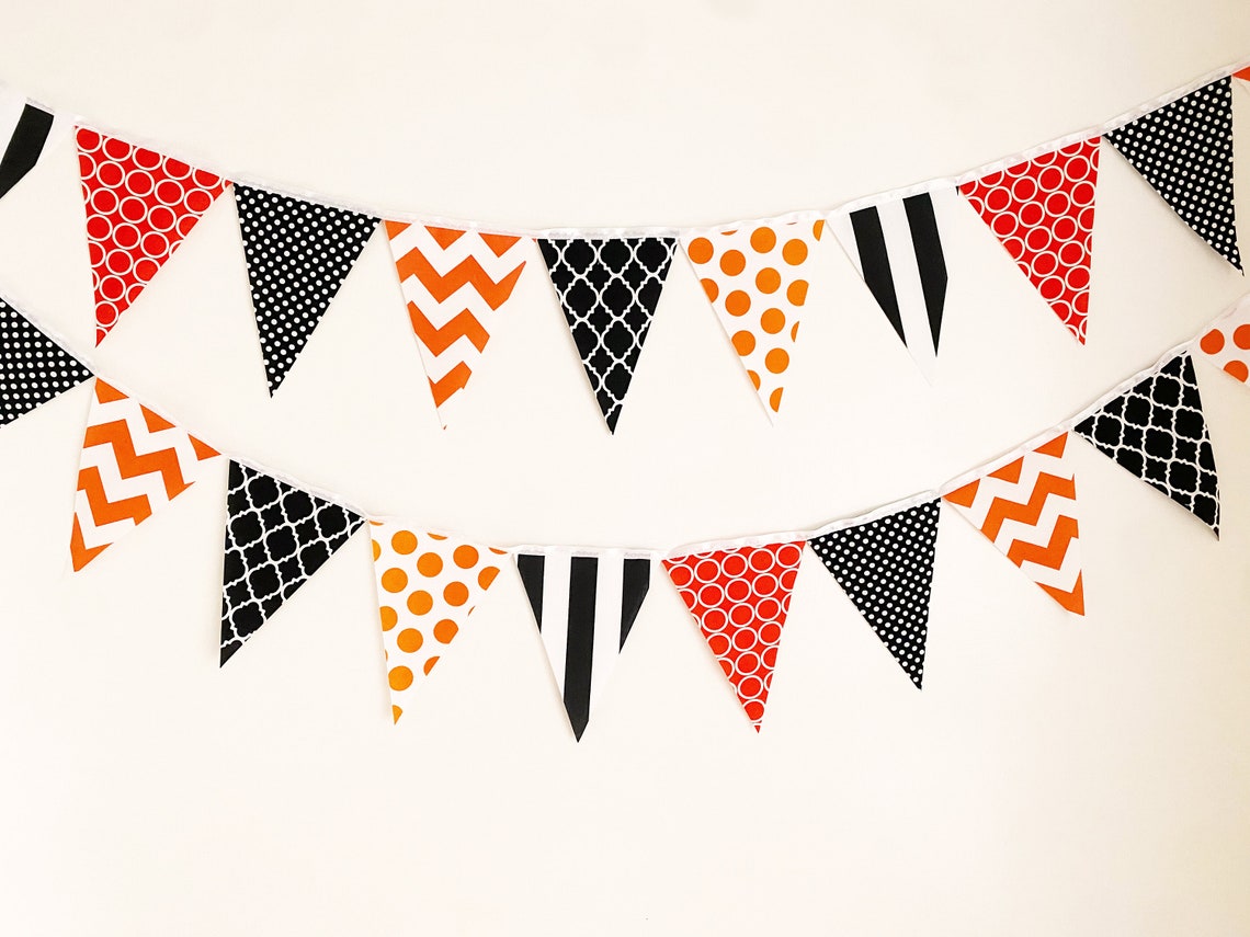 Banner Bunting Fabric Pennant Flags Orange Black Chevron - Etsy