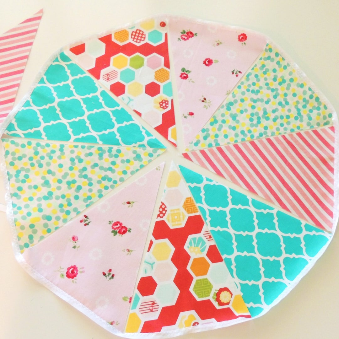 Fabric Banner, Bunting, Pennant Flags, Garland Turquoise, Pink, Mint ...