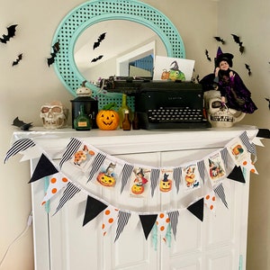 Vintage Halloween Banner, Bunting, Vintage Pictures of Witches ...