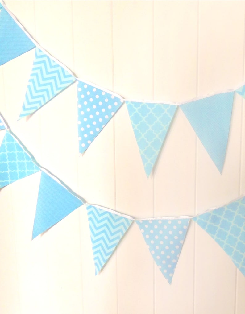 Bunting, Banner, Fabric Pennant Flags, Light Pastel Blue, Polka Dot ...
