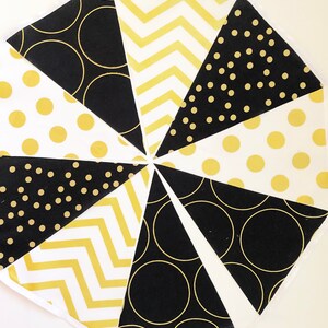 Fabric Banner Bunting, Metallic Gold and Black, Pennant Flags, Glitter ...