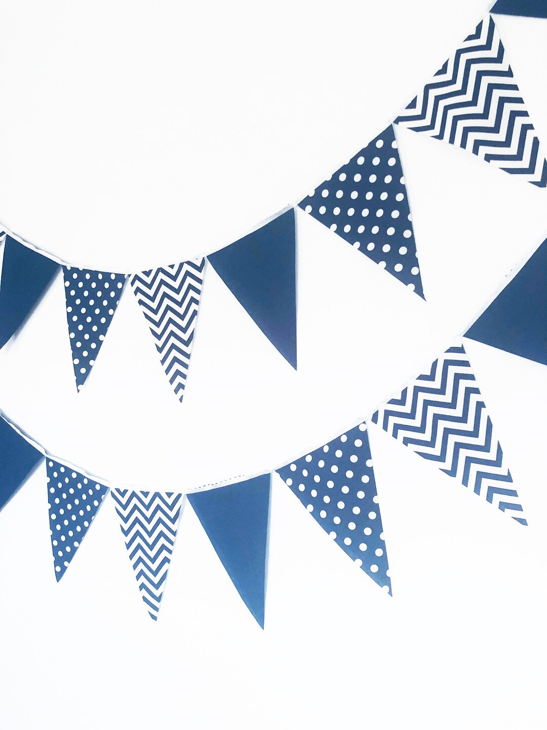 Bunting, Banner, Pennant Fabric Flags, Baby Shower Navy, White, Polka ...