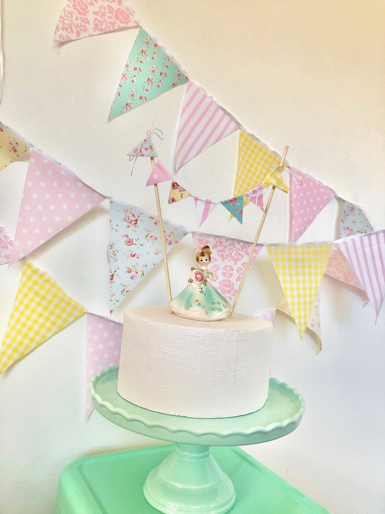 Shabby Chic Fabric Banner, Bunting, Pennant Flags, Pink, Blue, Aqua ...