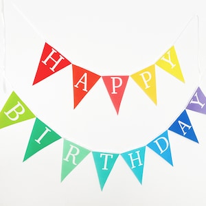 Happy Birthday Bunting, Rainbow Happy Birthday Banner, Fabric Pennant ...