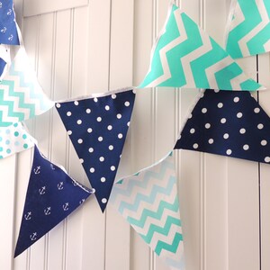 Nautical Bunting, Banner Fabric Pennant Flags, Anchor, Navy Blue, Mint ...