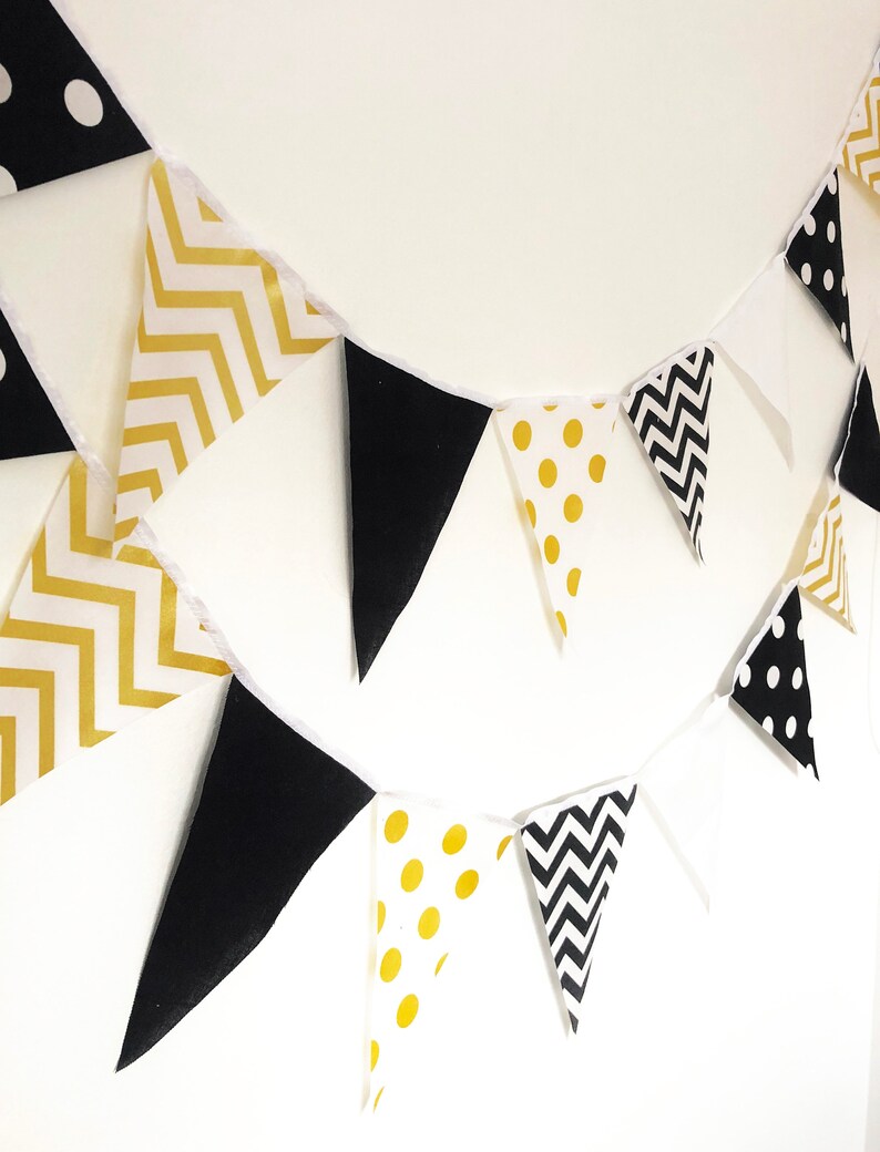 Metallic Gold Black White Fabric Banner Bunting Pennant | Etsy