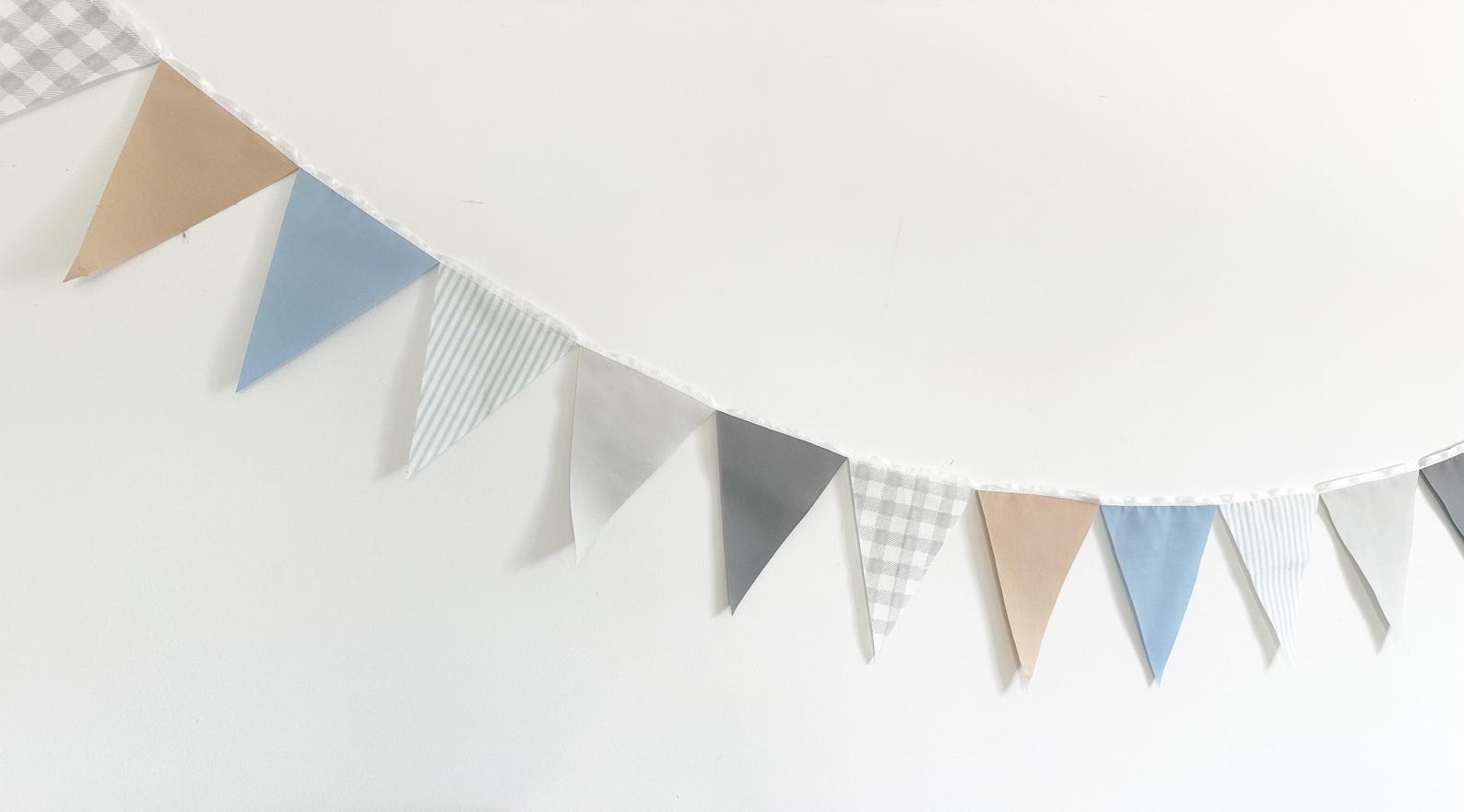 Neutral Gray, Tan and Light Blue Garland Flag Bunting Gingham, Solids ...