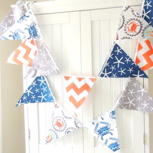 Banner, Bunting, Fabric Pennant Flags, Beach Party, Nautical Navy Blue ...