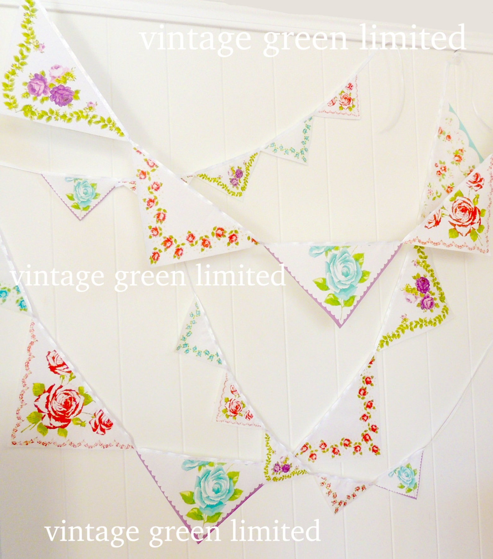 Vintage Handkerchief Banner Cottagecore Decor Pink Blue - Etsy