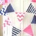 Banner Bunting Pennant Fabric Flags Navy Blue Pink Polka - Etsy