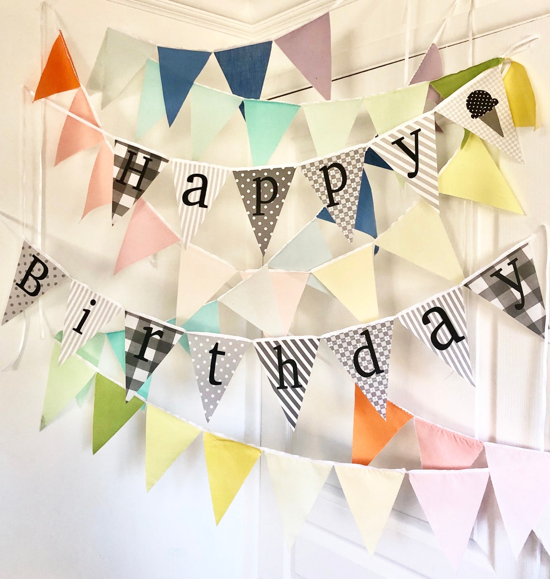Happy Birthday Bunting, Happy Birthday Banner, Fabric Pennant Flag ...
