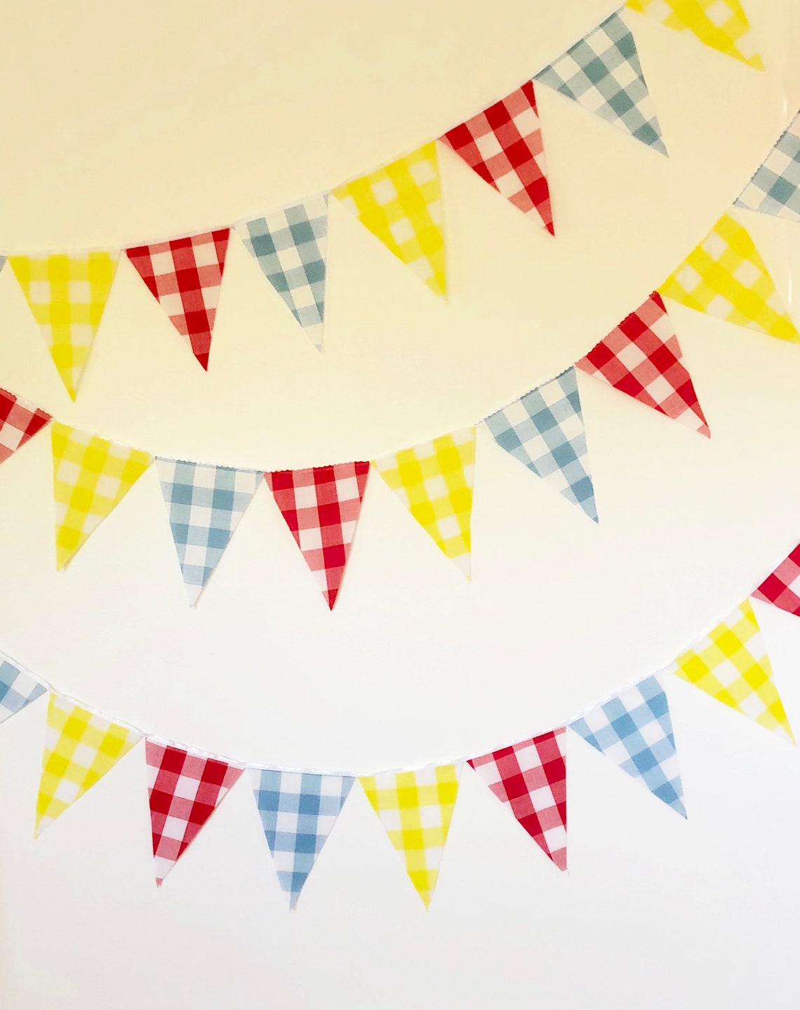 Gingham Bunting, Banner, Fabric Garland Flags, Yellow, Red, Blue ...