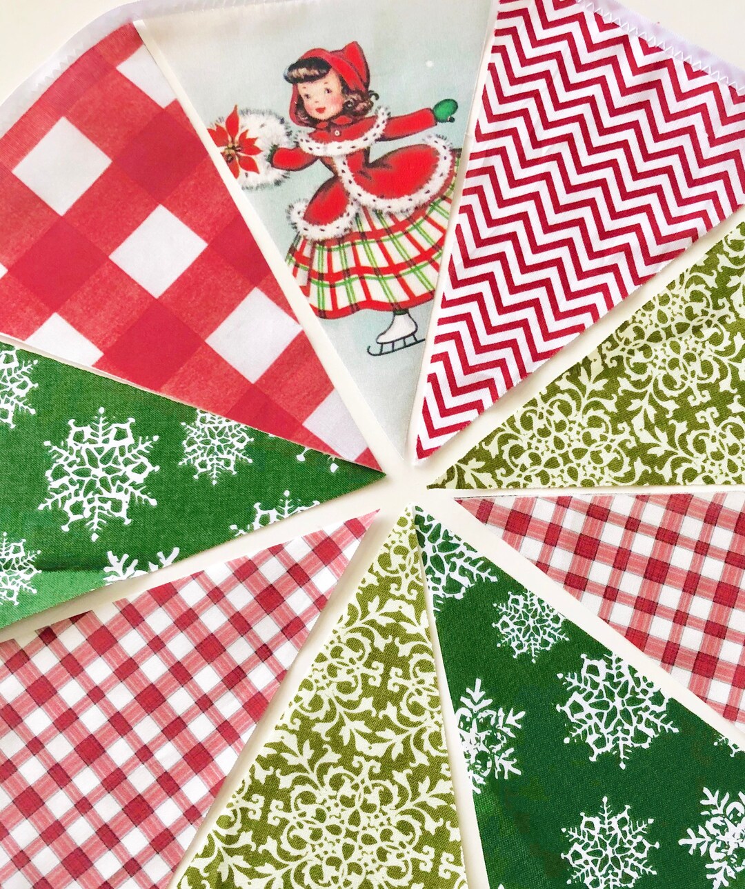 Retro Christmas Vintage Garland, Banner Bunting, Fabric, Vintage Ice ...