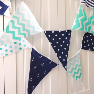 Nautical Bunting, Banner Fabric Pennant Flags, Anchor, Navy Blue, Mint ...