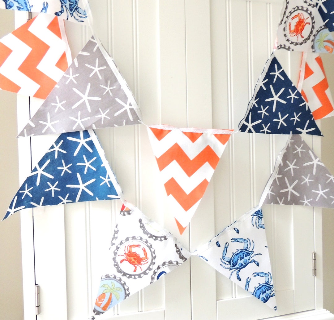 Banner, Bunting, Fabric Pennant Flags, Beach Party, Nautical Navy Blue ...