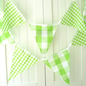 Banner, Bunting, Gingham Fabric Flags, Garland Vintage Style Lime Green ...