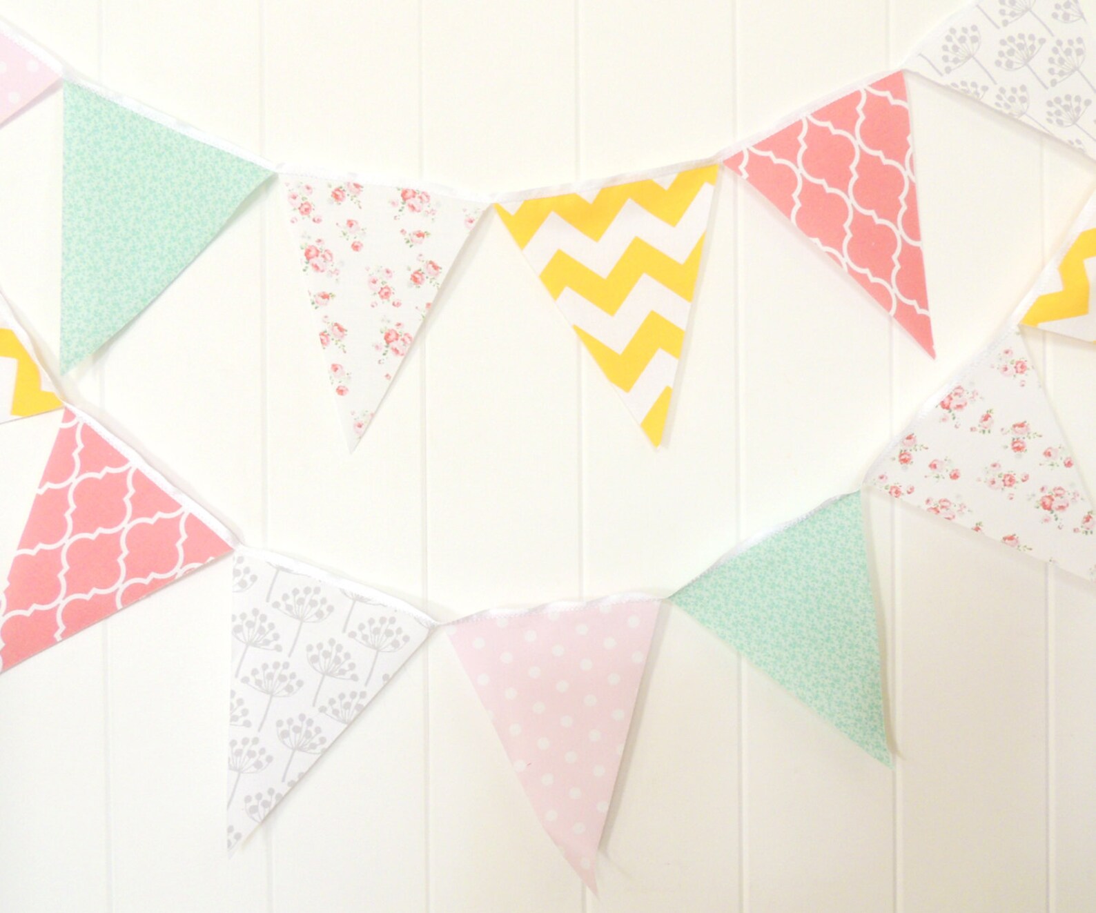 Fabric Banner, Bunting, Pennant Flags, Garland Turquoise, Pink, Grey ...