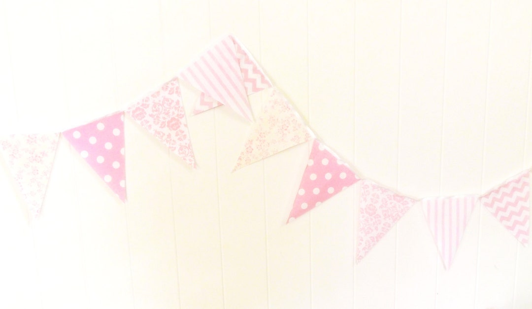 Shabby Chic Fabric Banner, Bunting, Garland Pennant Flags, Pink ...