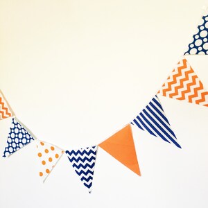 Orange and Royal Blue Banner, Bunting, Fabric Pennant Flag Garland ...