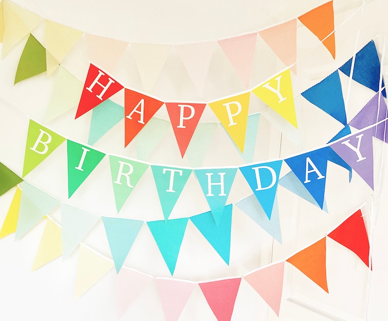 Happy Birthday Bunting, Rainbow Happy Birthday Banner, Fabric Pennant ...
