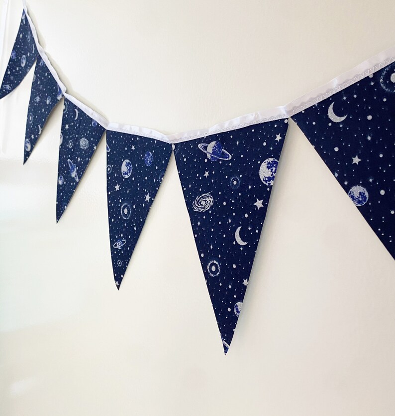 Galaxy Stars Moon Planets Banner Bunting, Solar System Fabric Pennant ...